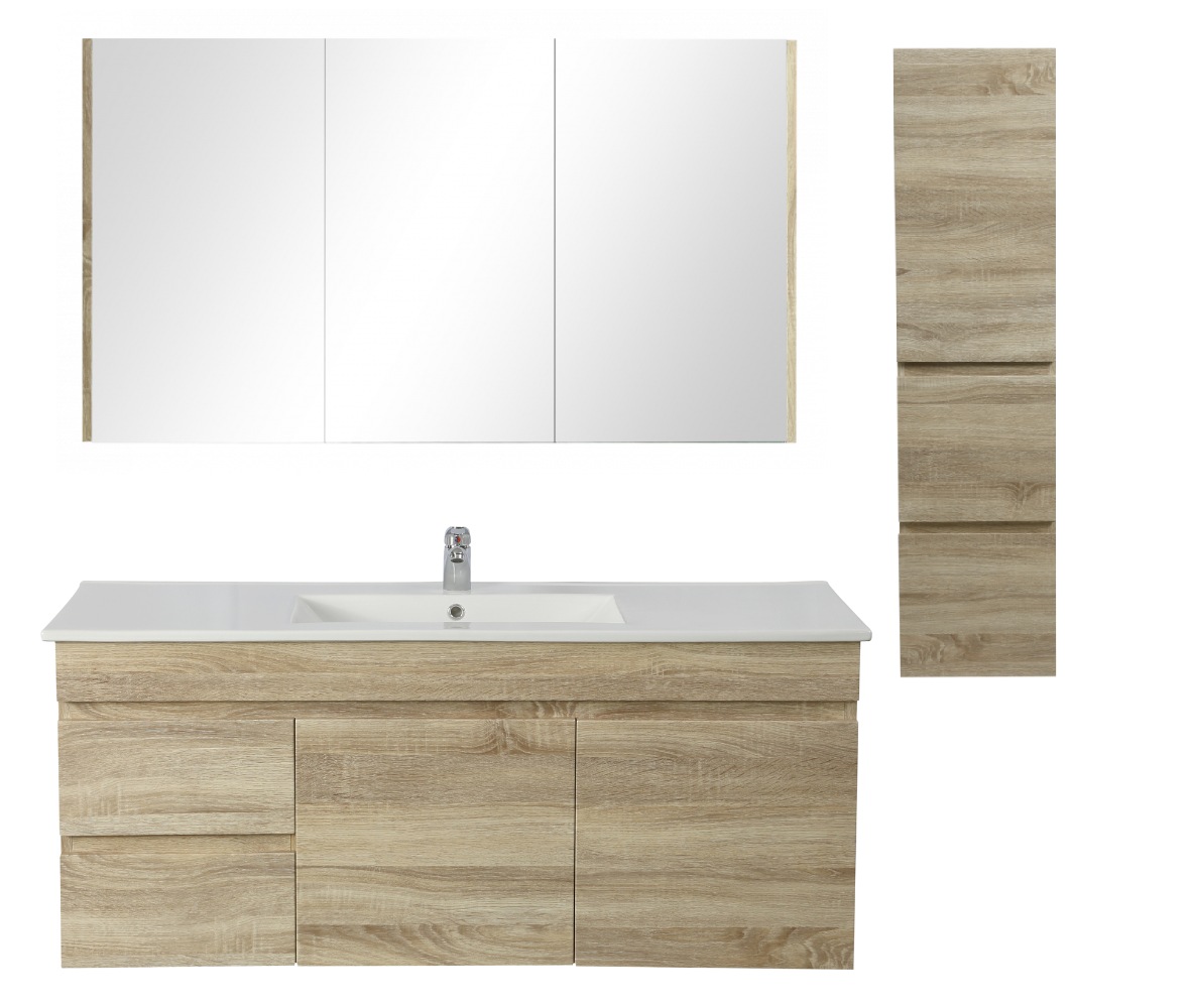 Buy 1200mm Berge White Oak Wall Hung MDF Vanity and Shaving Cabinet and ...