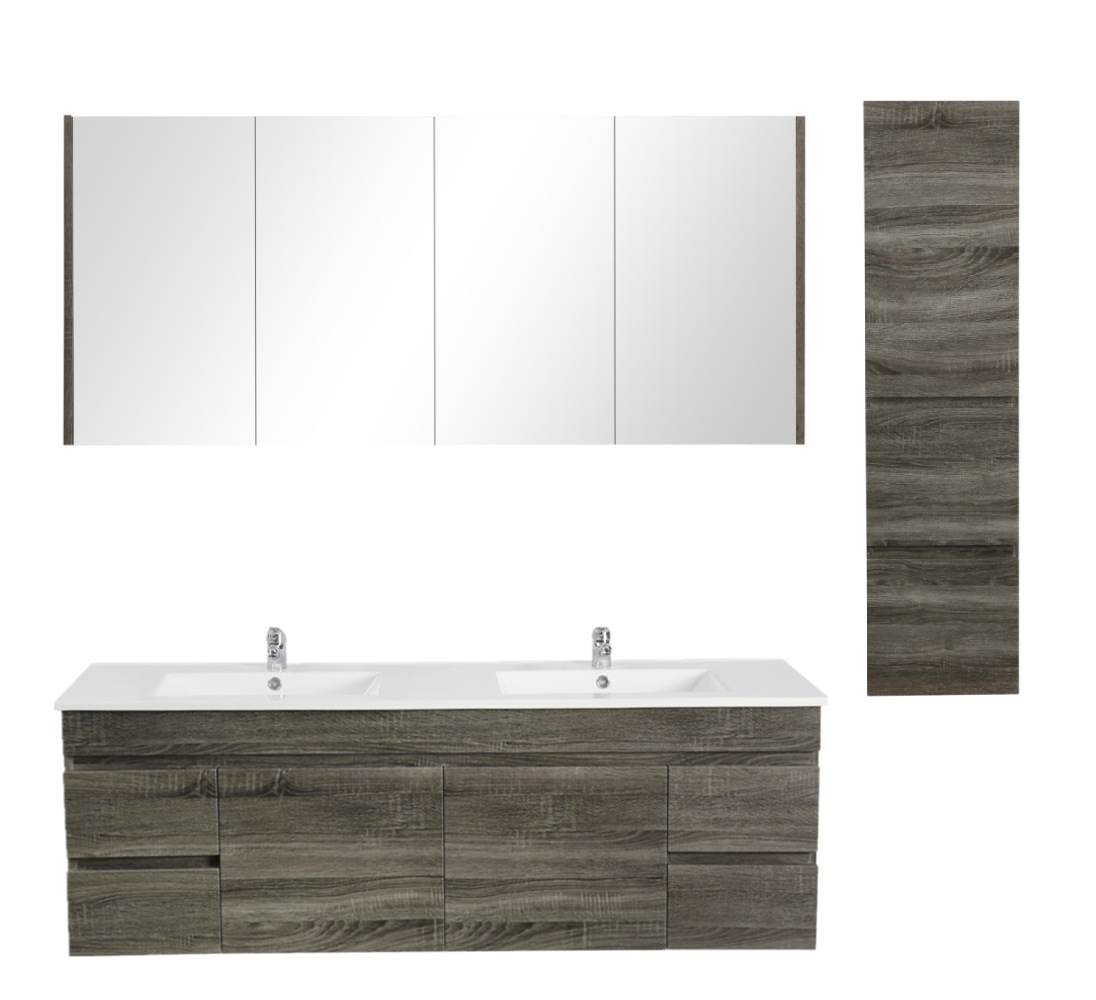 Buy 1500mm Berge Dark Grey Wall Hung MDF Vanity and Shaving Cabinet and ...