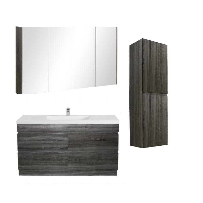 Buy 1500mm Dark Grey Qubist MDF Single Bowl Freestanding With Kickboard Vanity With Ceramic Top ...