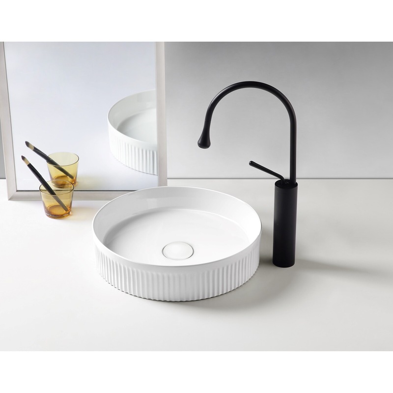Buy 410*410*100mm Round Gloss White Ceramic Fluted Counter Top Basin ...