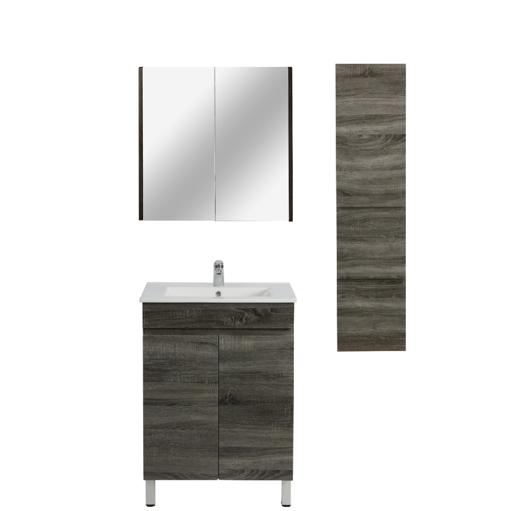 Buy 600mm Berge Dark Grey Floor MDF Vanity and Shaving Cabinet and Tall ...