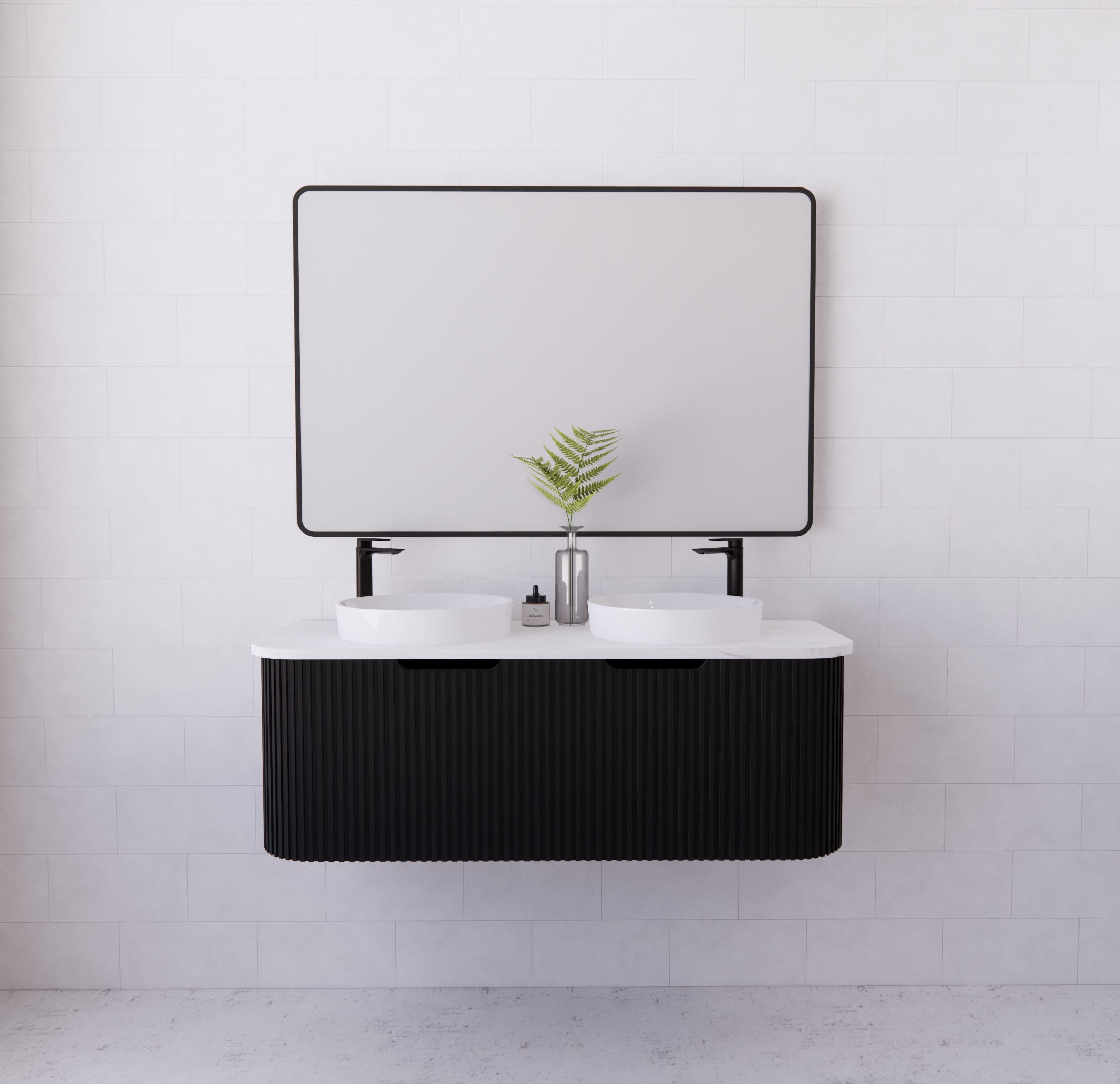 Buy 750-1500*450mm ABS Bergen Matt Black Curved Edge Fluted Wall Hung ...