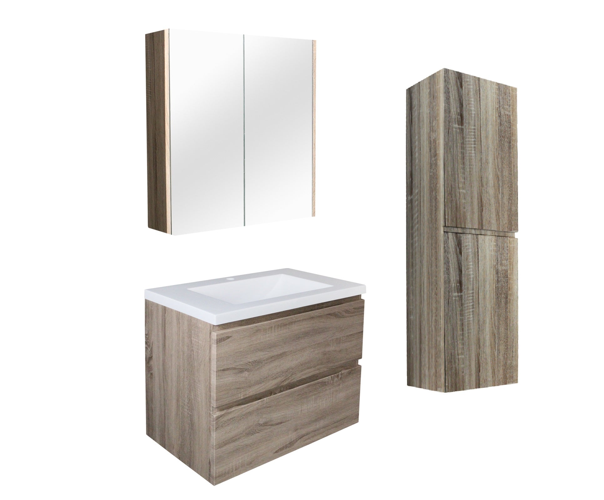 Buy 750mm White Oak Qubist MDF Wall Hung Vanity With Ceramic Top With ...