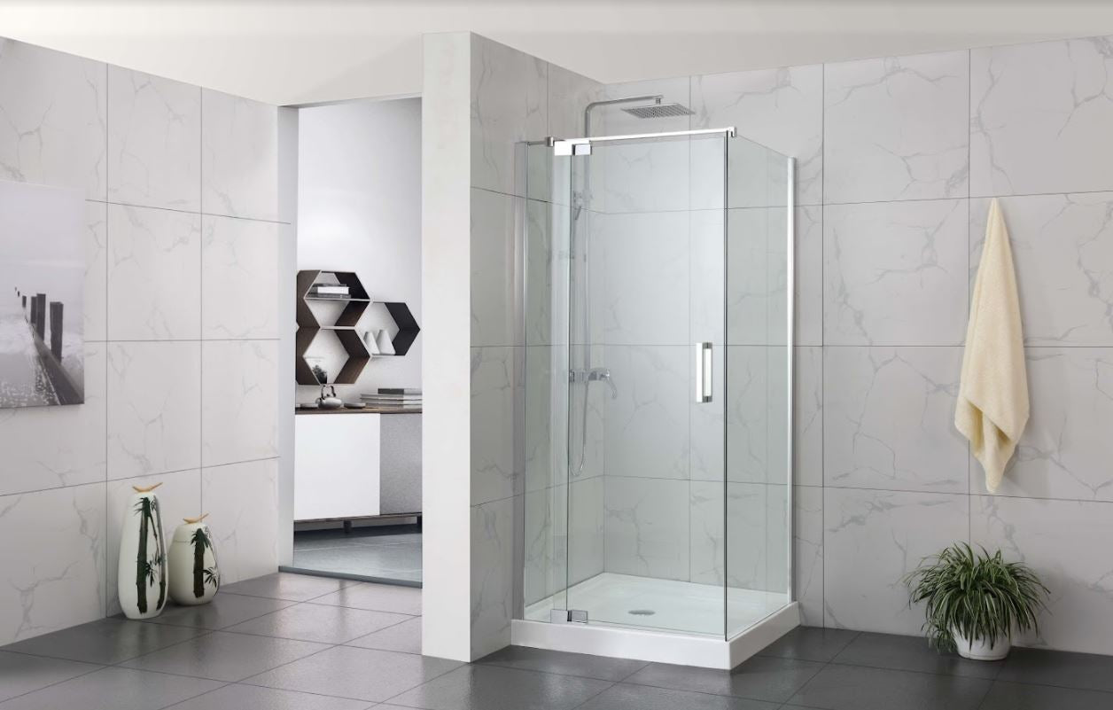 Buy 800-900x2000mm L Shape Frameless Shower Screen Adjustable Pivotal ...