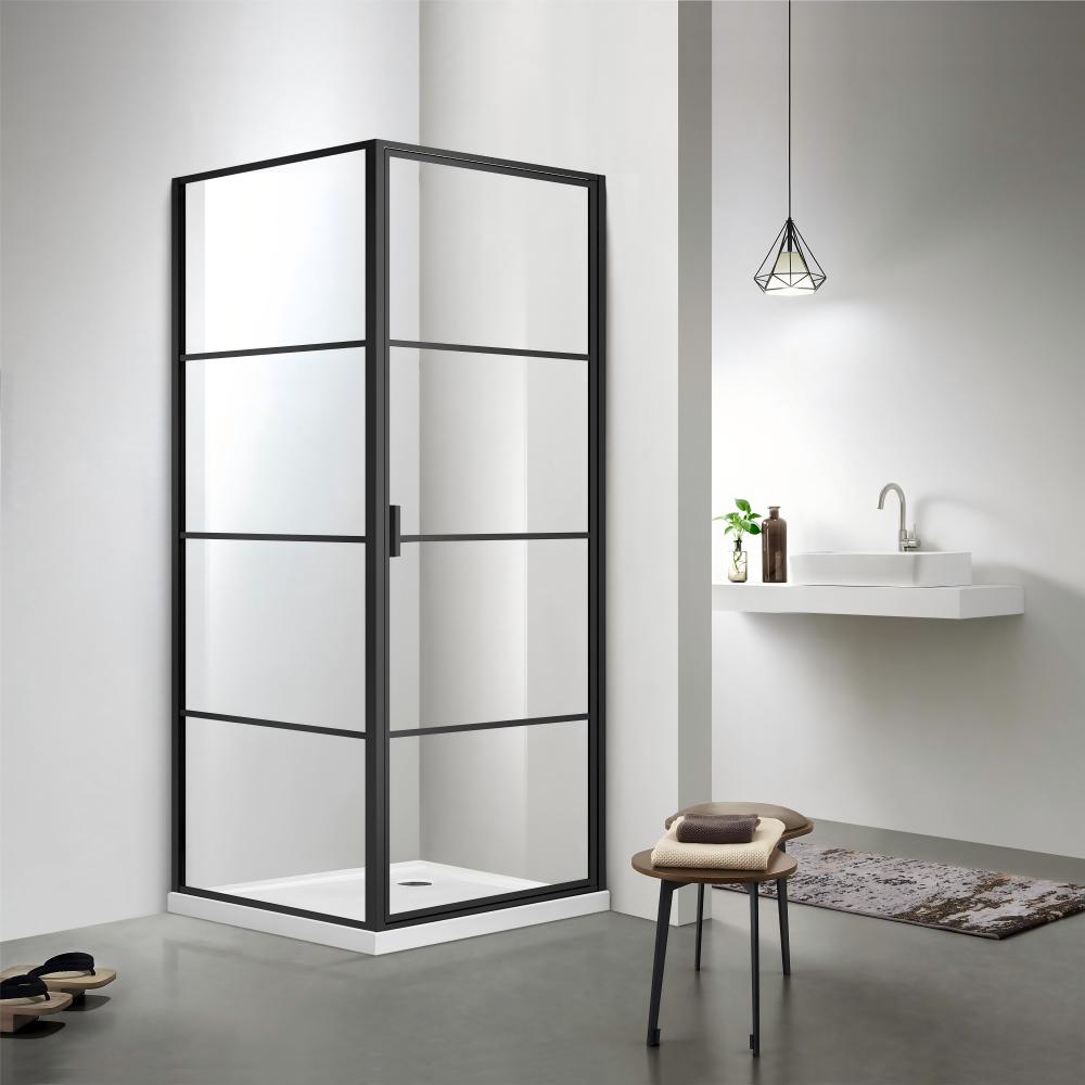Buy 900/1000x2000mm 6mm Glass L Shape Pivot Grid Door with Fixed Return ...