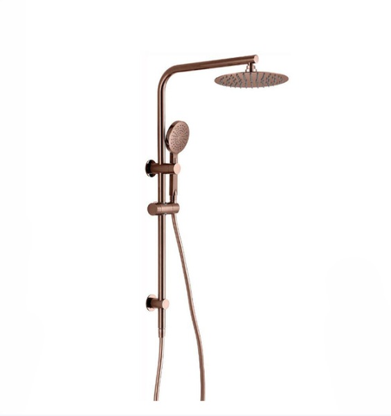 Buy Rose Gold Cuter Twin Round Shower System With Rail - MyDeal Australia