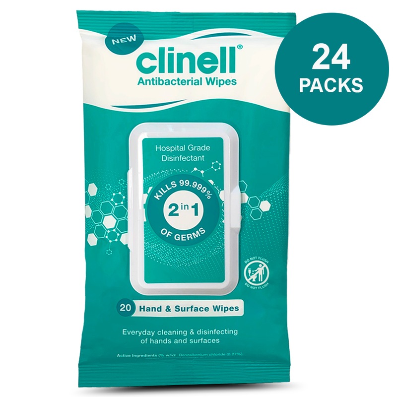 Buy 24 Packs Clinell Antibacterial Hand & Surface Wipes (20/Pack) - MyDeal