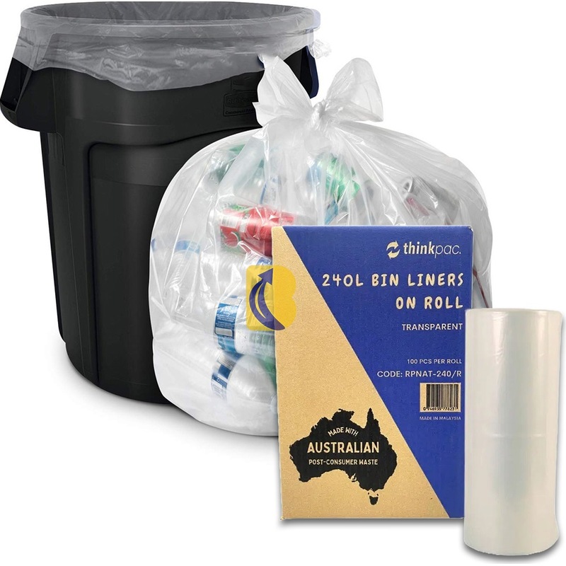 Buy 240L PCR Natural Bin Liners - 22um - 100 Bags/Roll - MyDeal