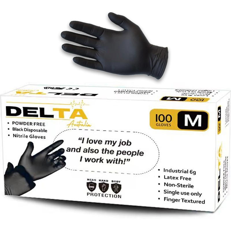 Buy Box/100 Delta Industrial Powder free Black Nitrile Gloves 6gm - Medium - MyDeal