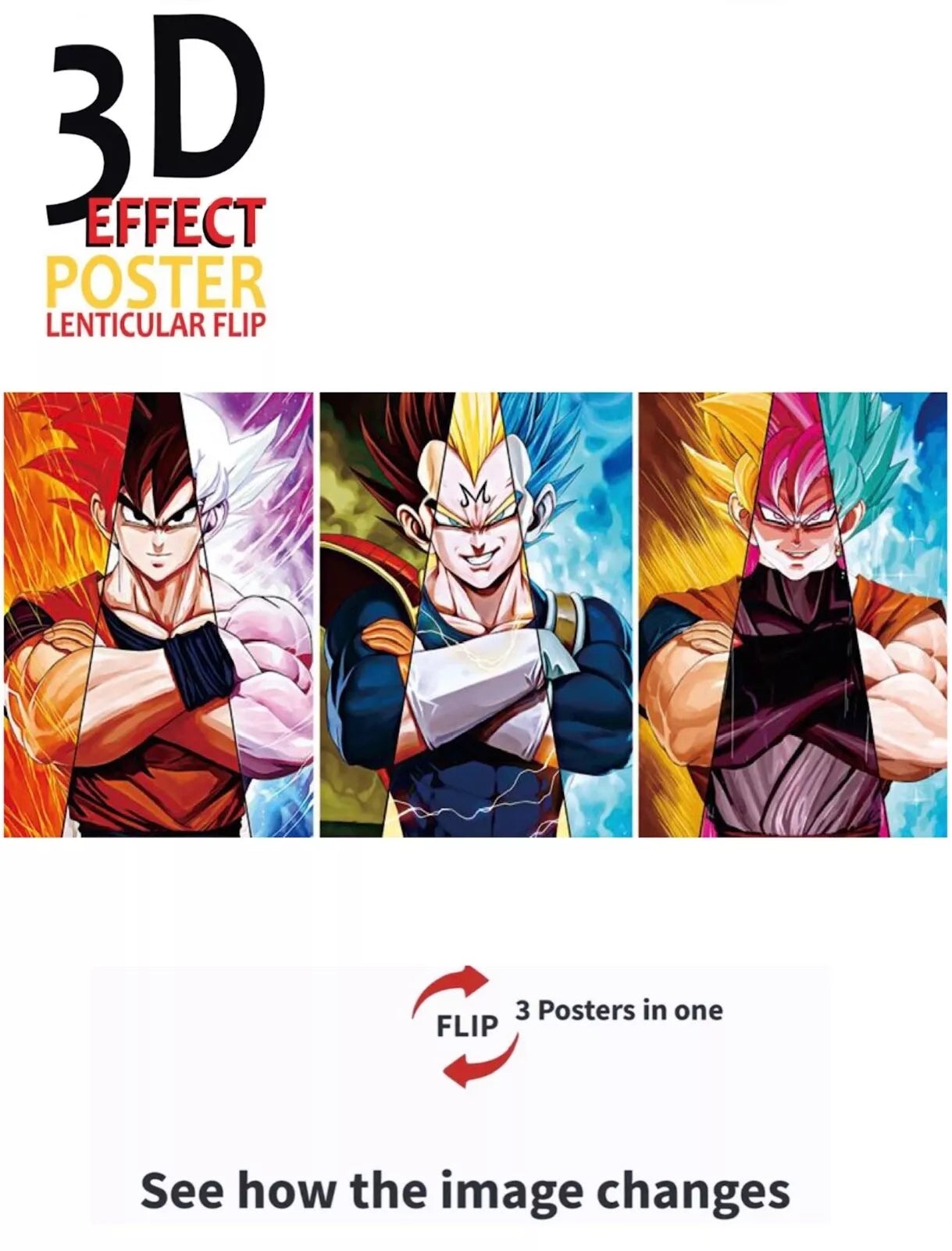 Buy Goku Vegeta -3D Lenticular Effect- Anime Dragon Ball Z Poster, 3 ...