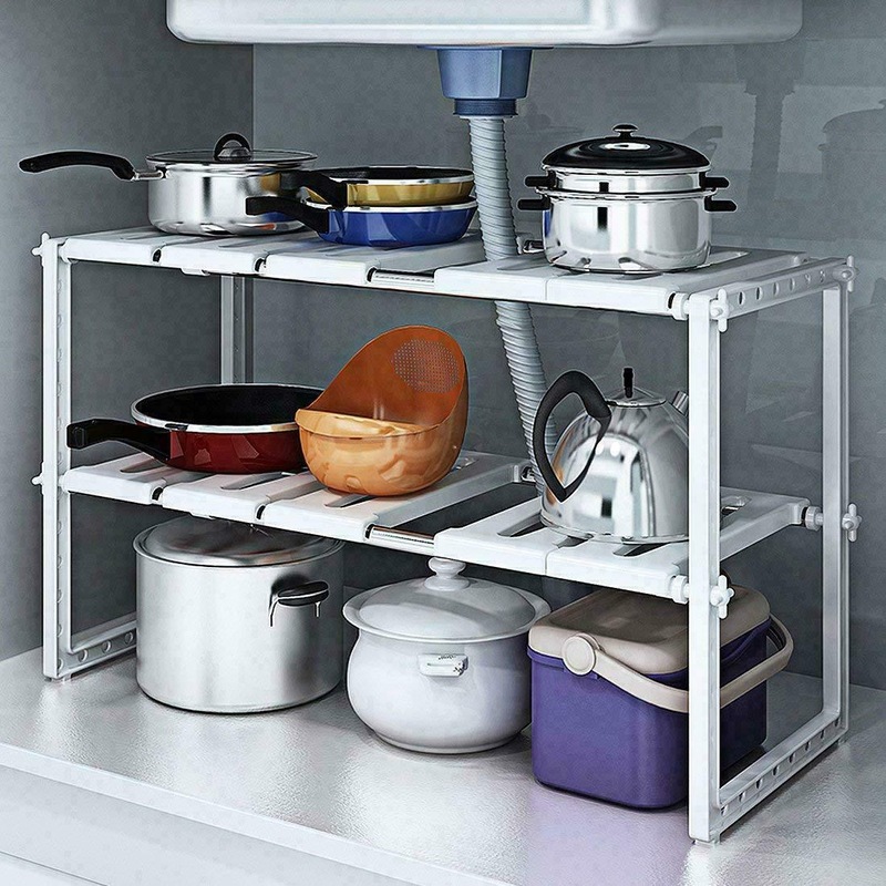Buy 2 Tier Under Sink Storage Shelf Kitchen Organizer Drawer Expandable ...
