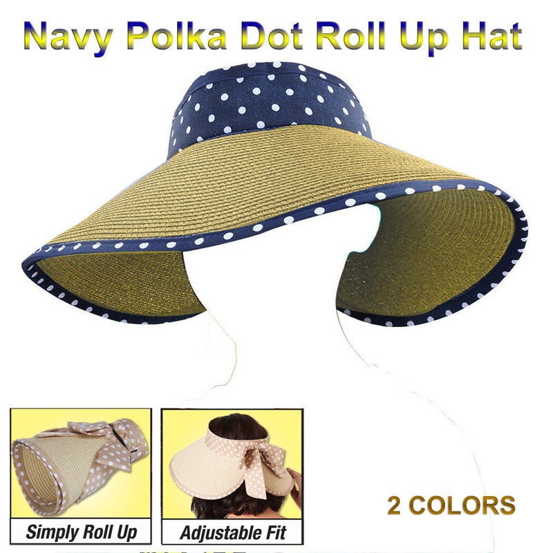 Buy Polka Dot Women Roll Up Hat Wide Brim Floppy Sun Visor Hats Open ...