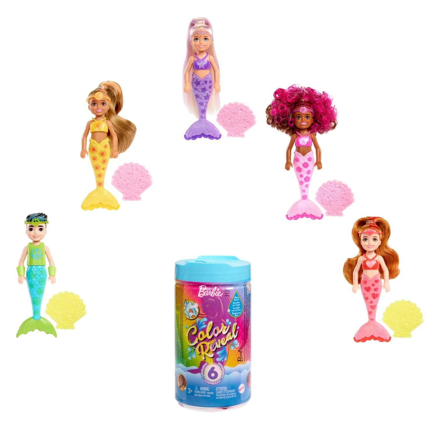 Buy Barbie Doll Color Reveal Chelsea Doll Rainbow Mermaid Series With 6 ...