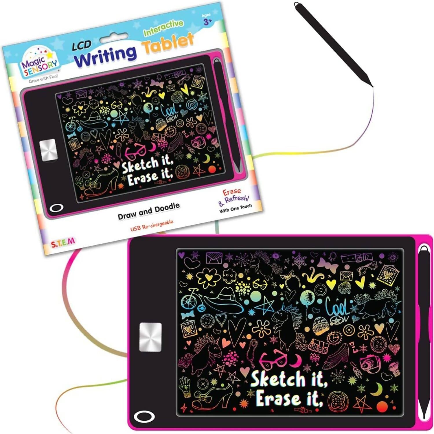 Buy Magic Sensory - Pink LCD Writing Tablet for Kids 8.5inch Drawing ...