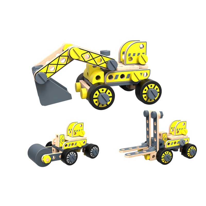 Buy DIY wooden model kit Forklift roller and excavator in kit with ...