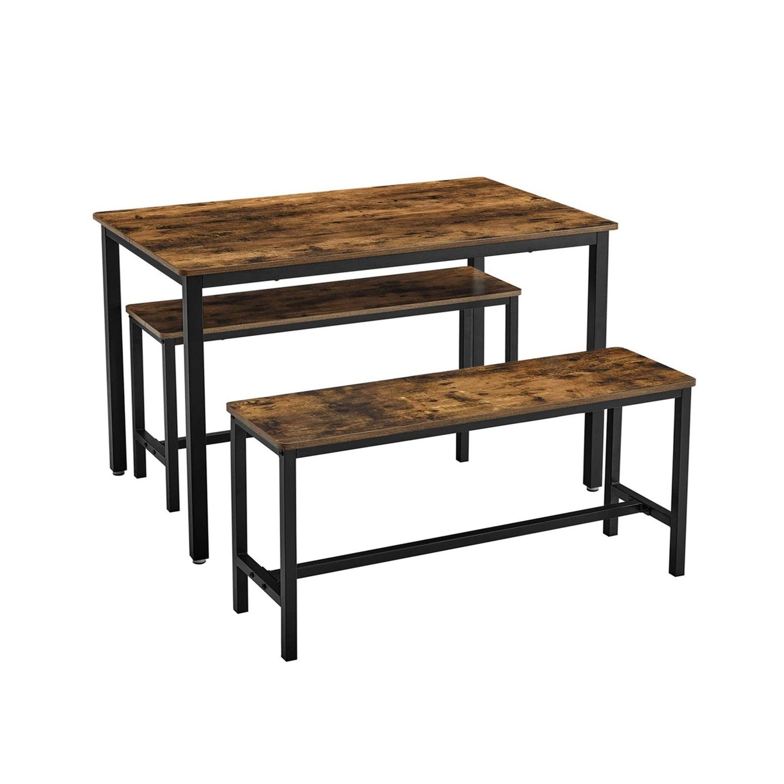 Buy VASAGLE Dining Table Set with 2 Benches Rustic Brown and Black ...