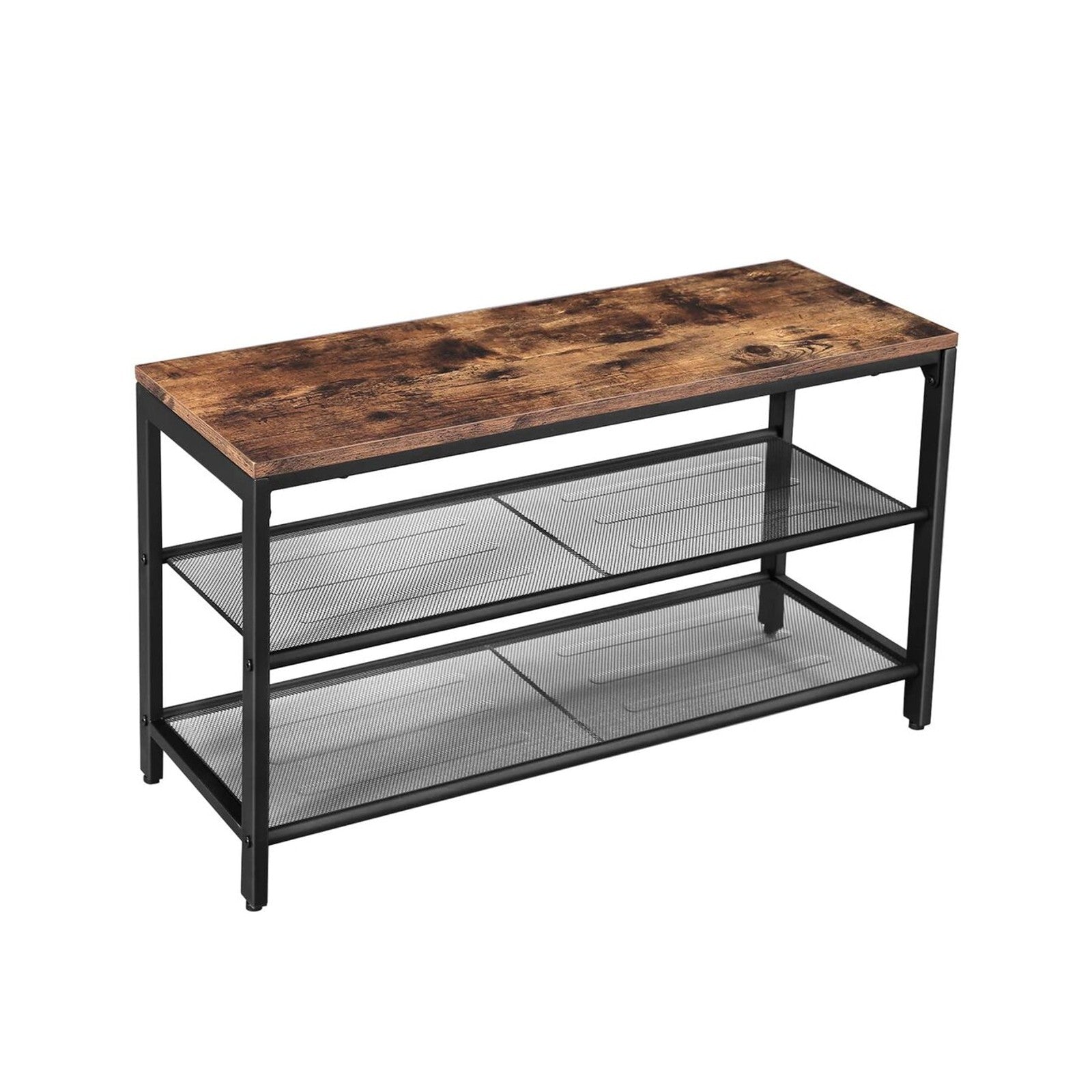 Buy VASAGLE Rustic Brown and Black Shoe Rack Bench with 2 Mesh Shelves ...