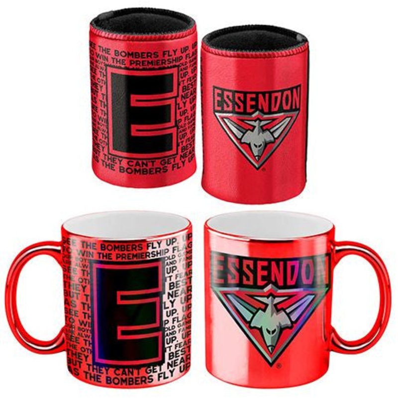 Buy Afl Coffee Mug Metallic And Can Cooler Pack Essendon Bombers Mydeal