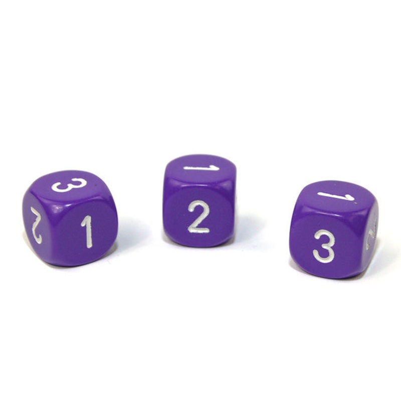 Buy Chessex D3 Dice Opaque 16mm d3 (d6 w/ 1-2-3 twice) Purple/white ...