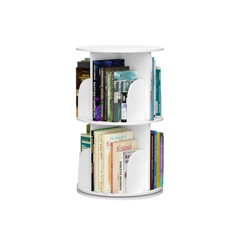 Buy MIUZ 2-Tier Round Rotating Swivel Bookshelf Bookcase Cabinet White ...