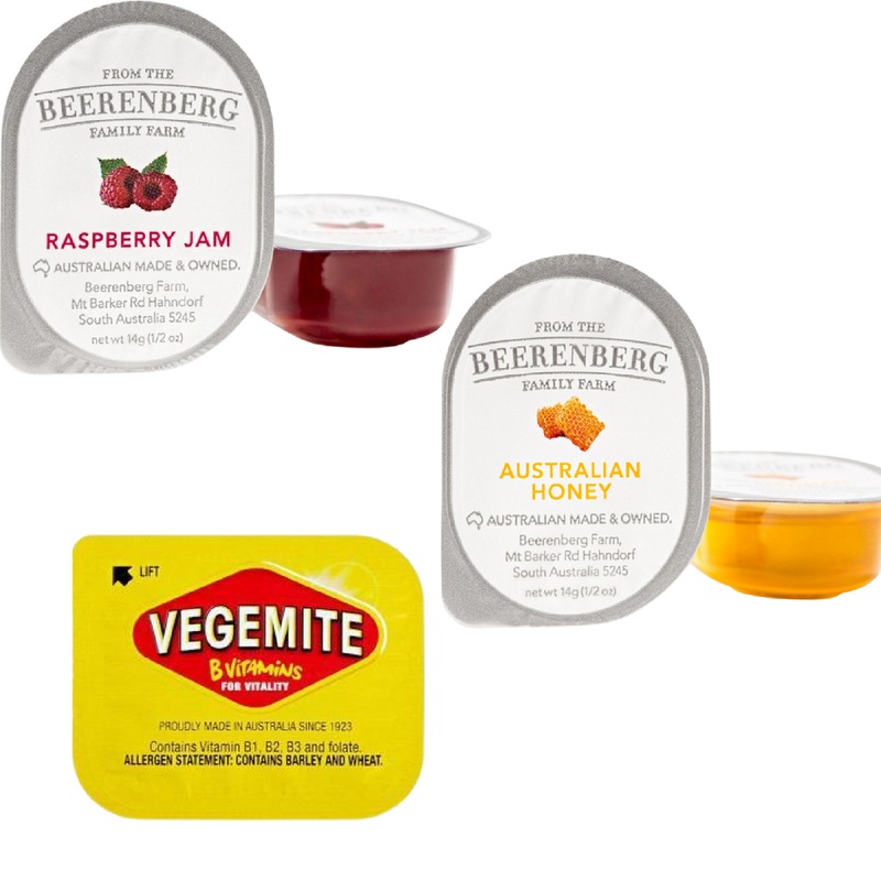 Buy Beerenberg Mixed Jams Honey, Raspberry 14G x 40 & Vegemite Portion ...