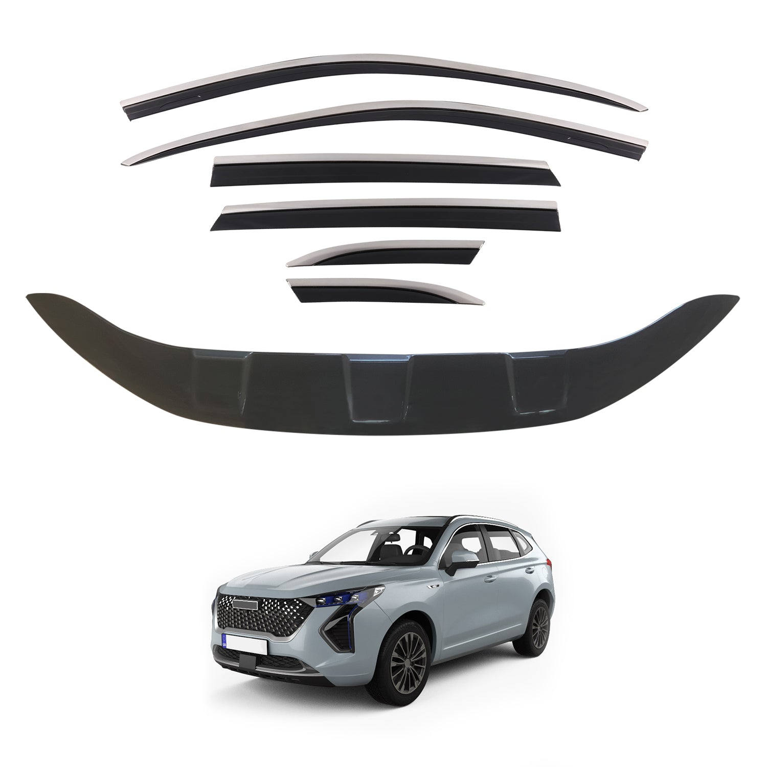 Buy Stainless Trim Weather Shields + Bonnet Protector for Haval Jolion ...