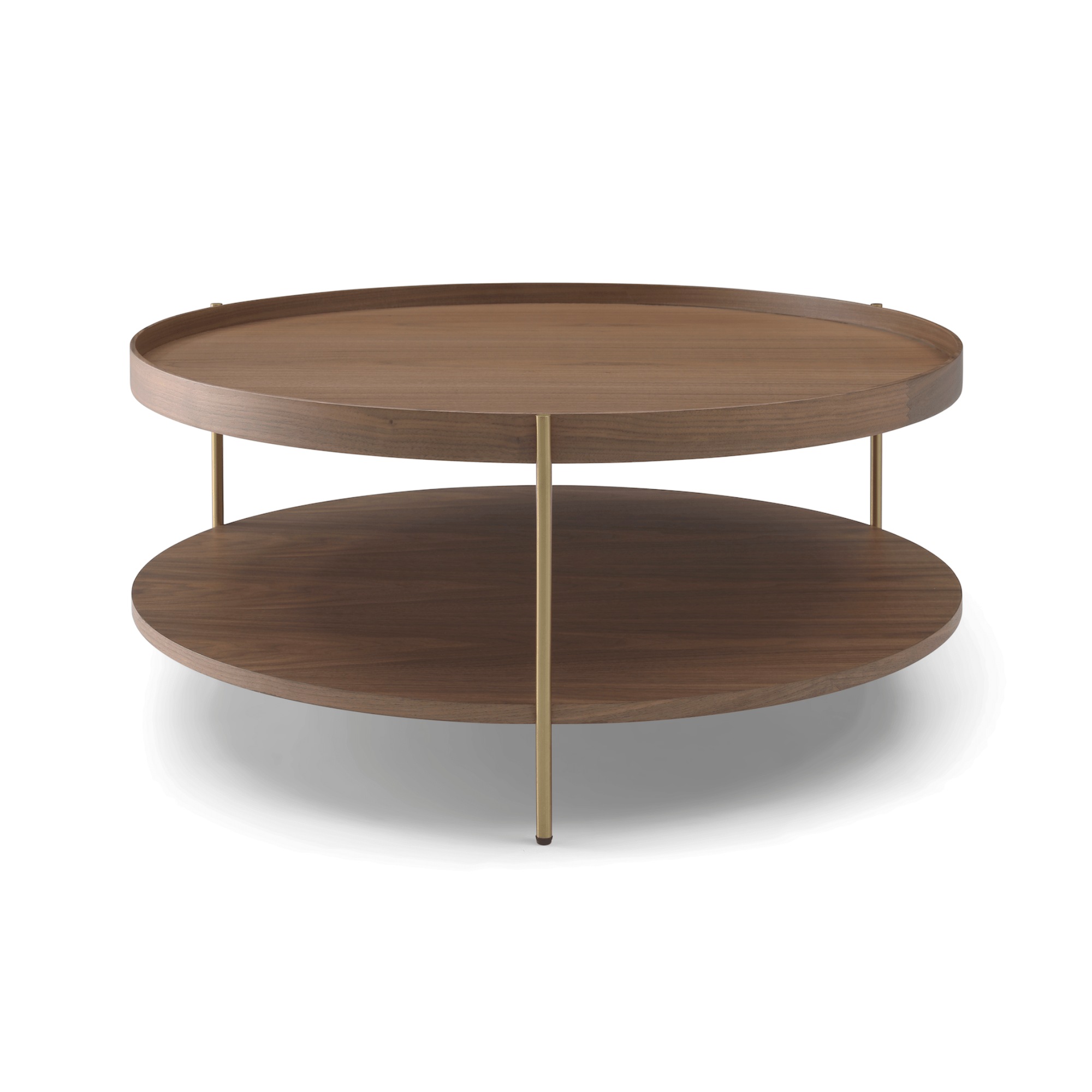 Buy Cleo 90cm Round Coffee Table Walnut & Gold Legs With Storage Shelf ...
