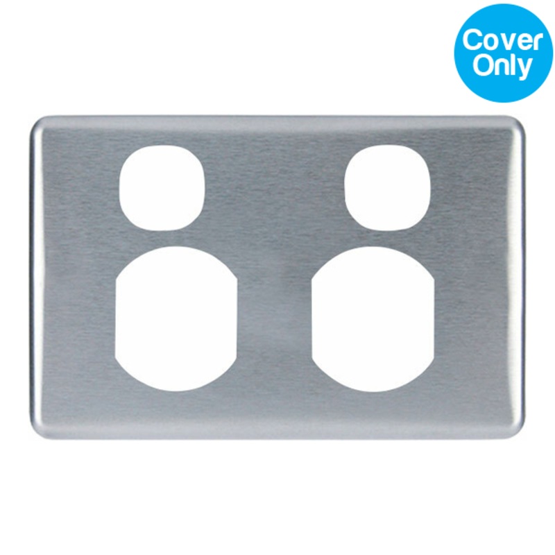 Buy Clipsal Classic Double Powerpoint Brushed Aluminium Silver Cover ...