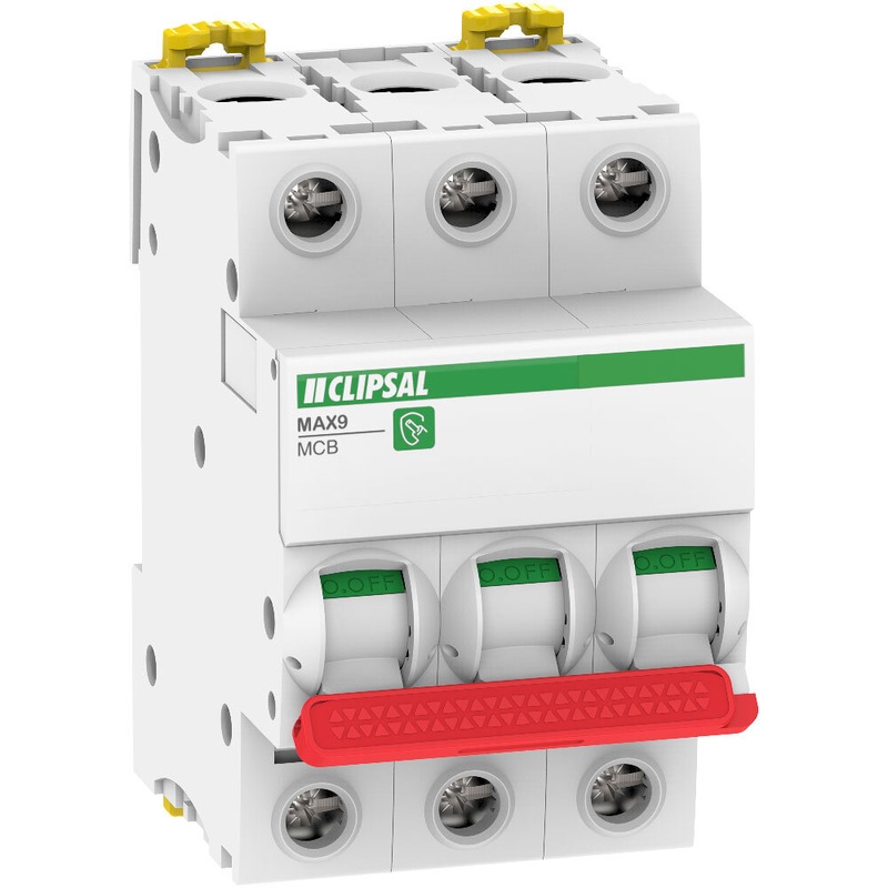 Buy Clipsal MAX9 3 Pole Circuit Breaker 6kA 63A Red Toggle - MyDeal