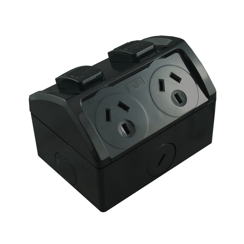 Buy QCE Double Weatherproof Powerpoint Black 10A - MyDeal