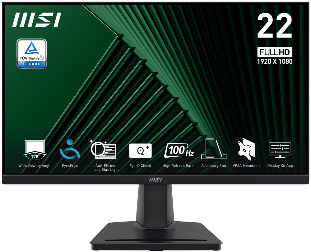 Buy MSI Pro MP225V 21.45 Inch Monitor, FHD (1920 x 1080), 100Hz, VA, 1ms, 1x HDMI 1.4b, 1x D-Sub ...
