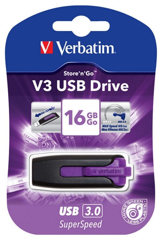 Buy Verbatim 16GB V3 USB3.0 Violet Store'n'Go V3; Rectractable USB ...
