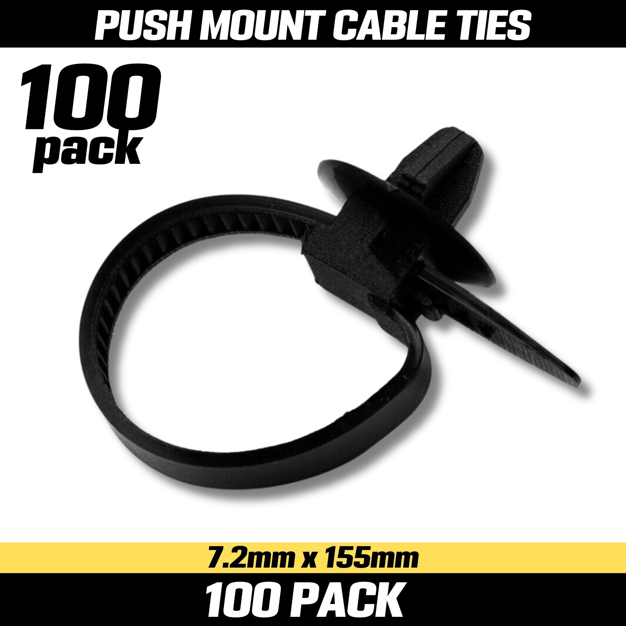 Buy 100 Pack Black Push Mount Cable Ties (7.2mm x 155mm) - MyDeal Australia