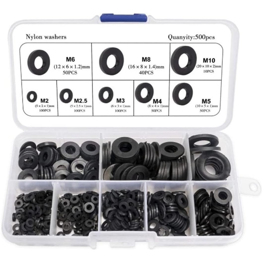 Buy 500 Piece Black Nylon Sealing Washer Flat Assortment Kit - 8 Sizes - M2 M2.5 M3 M4 M5 M6 M8 ...