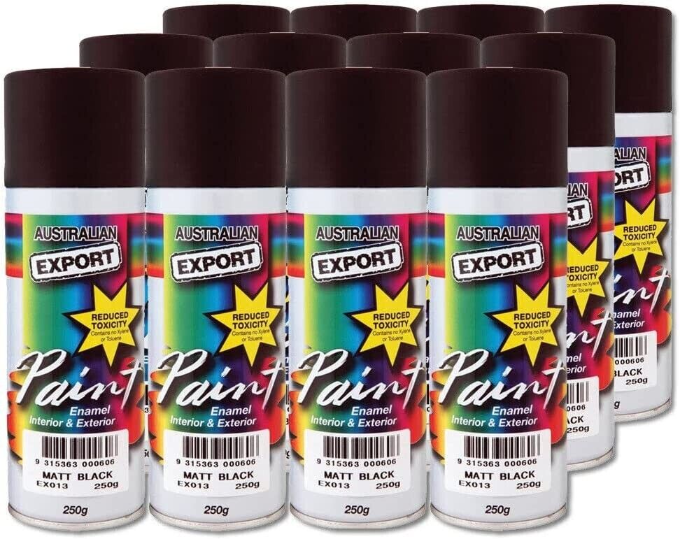 Buy Australian Export [12 cans] Aerosol Paint, Enamel Matte Matt Black ...
