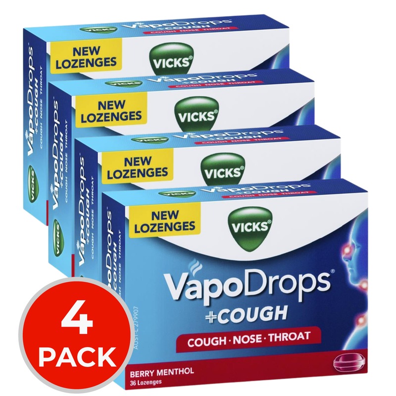 Buy 4 x Vicks Vapodrops PK36 Lozenges + Cough Berry Menthol - MyDeal