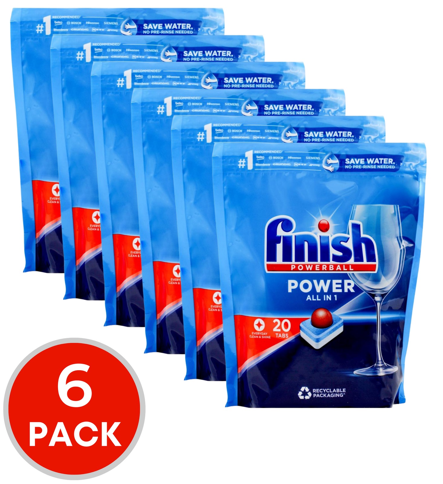 Buy 6 x Finish Powerball Power All in 1 Dishwasher Tablets Pk20 (120 ...