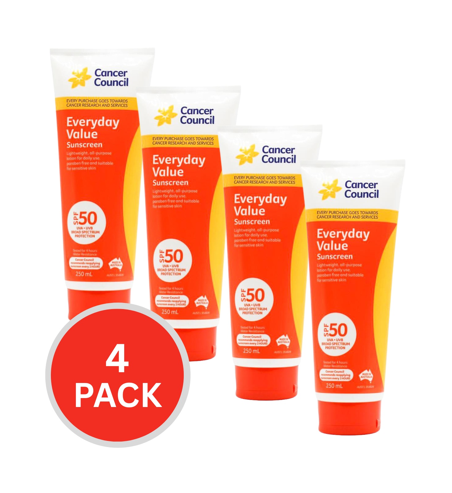 Buy Cancer Council Everyday Value Sunscreen Spf50 250ml (4 Pack ...