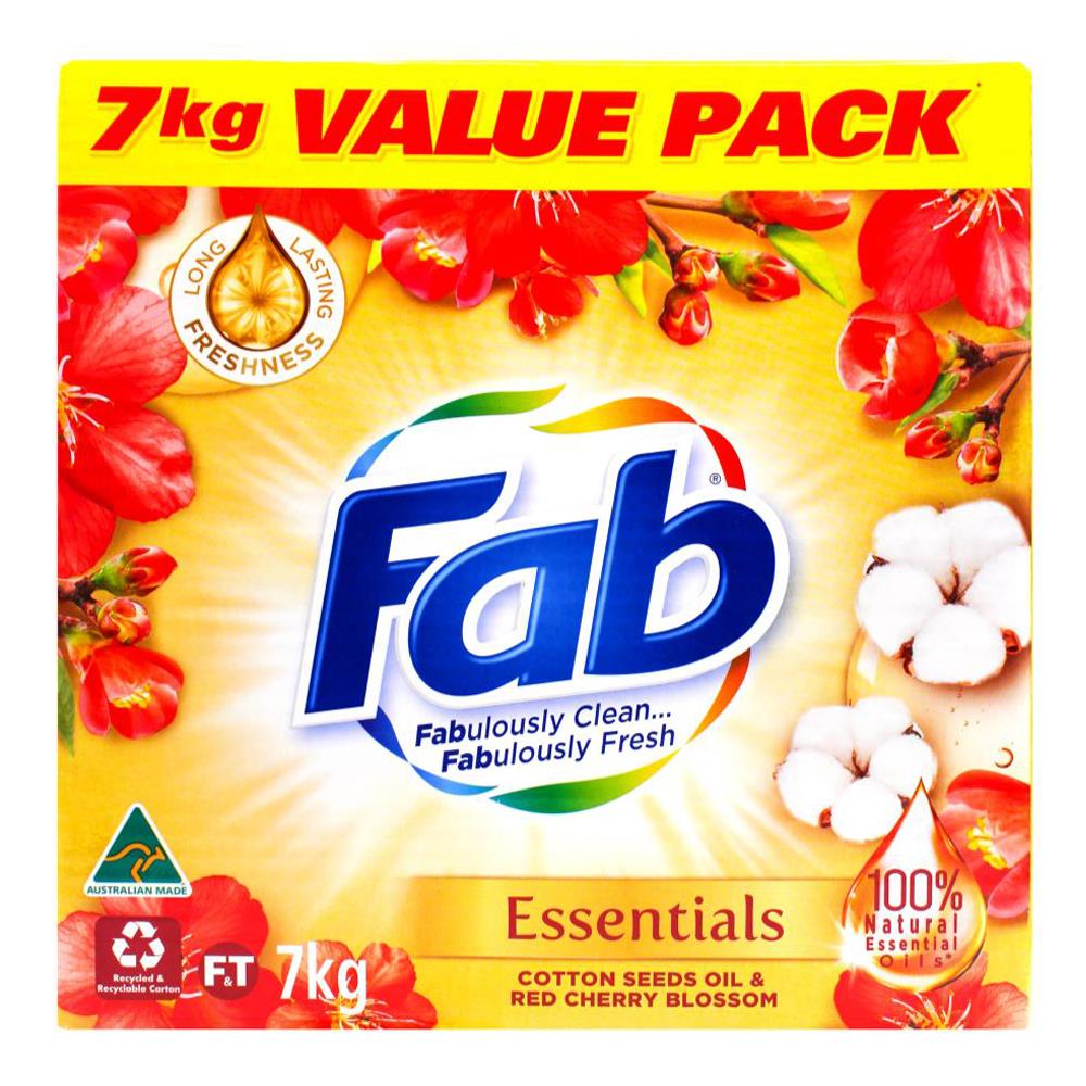 Buy Fab 7kg Laundry Powder Essentials Cotton Seeds Oil & Red Cherry ...