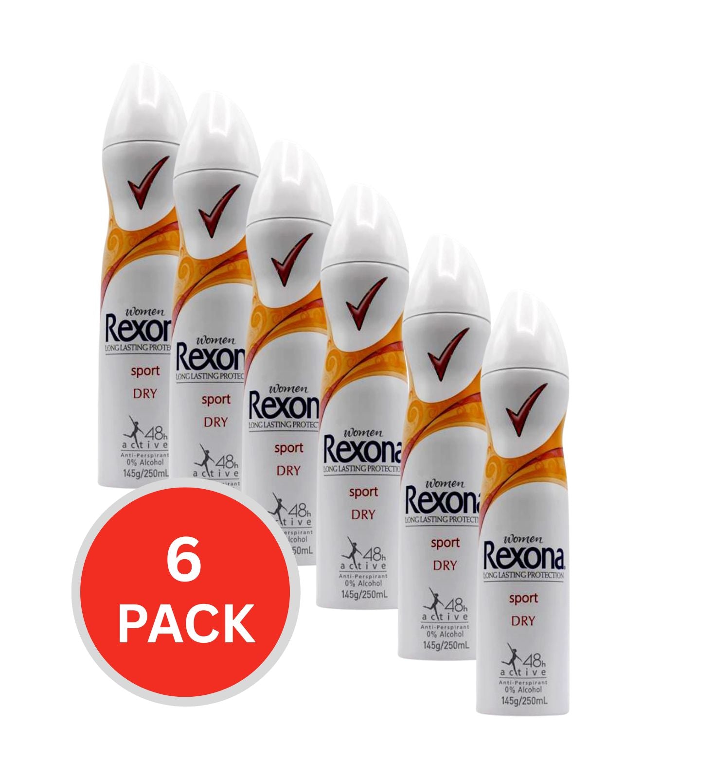 Buy Rexona Antipersprant Women 48h Active Sport 145g / 250ml (6 Pack) Dry - MyDeal Australia