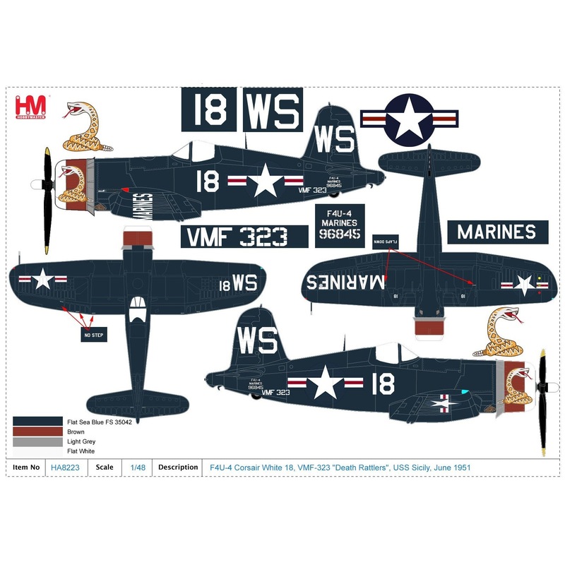 Buy Hobby Master F4u4 Corsair White 18 Vmf323 Death Rattlers Uss Sicily ...