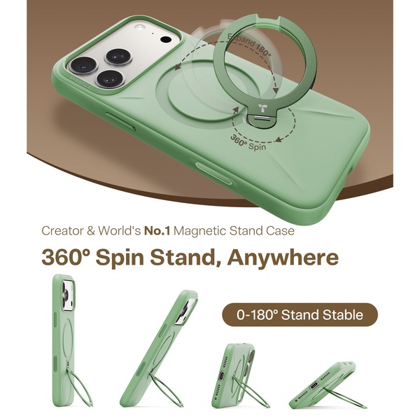 Buy Torras iPhone 17 Pro (6.3") 2025 Ostand Spin Softune Case - Green ...