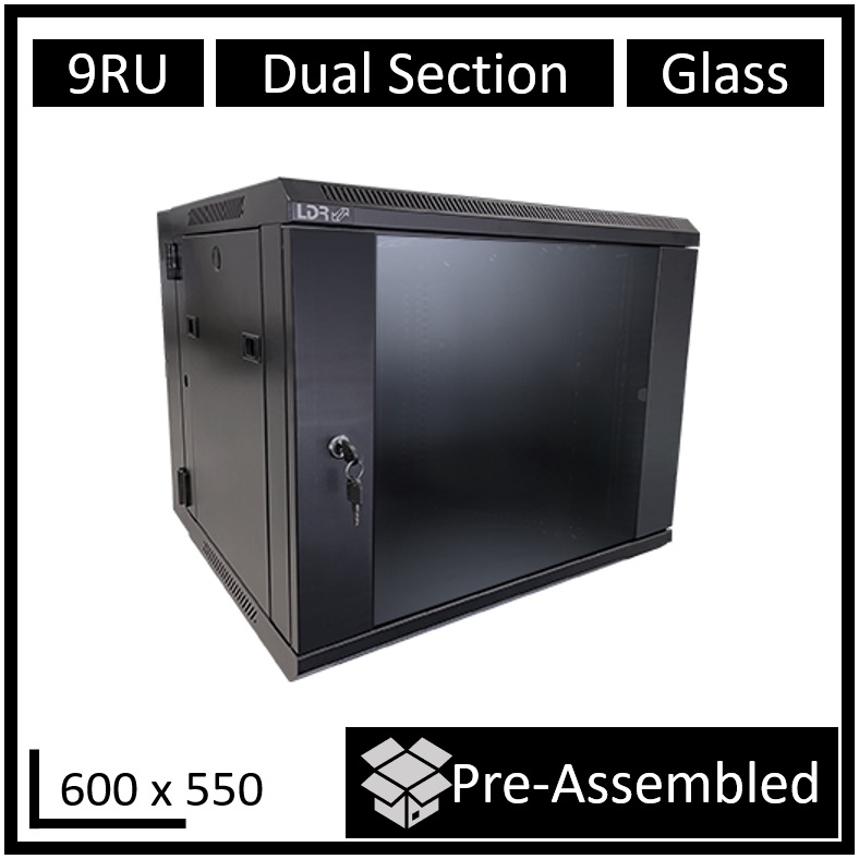 Buy LDR Assembled 9U Hinged Wall Mount Cabinet (600mm x 550mm) Glass Door - Black Metal ...