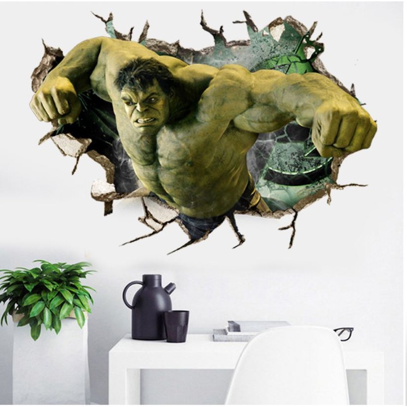 Buy 3D Wall Stickers Removable The Avengers Hulk Broken Wall Kid Boy ...