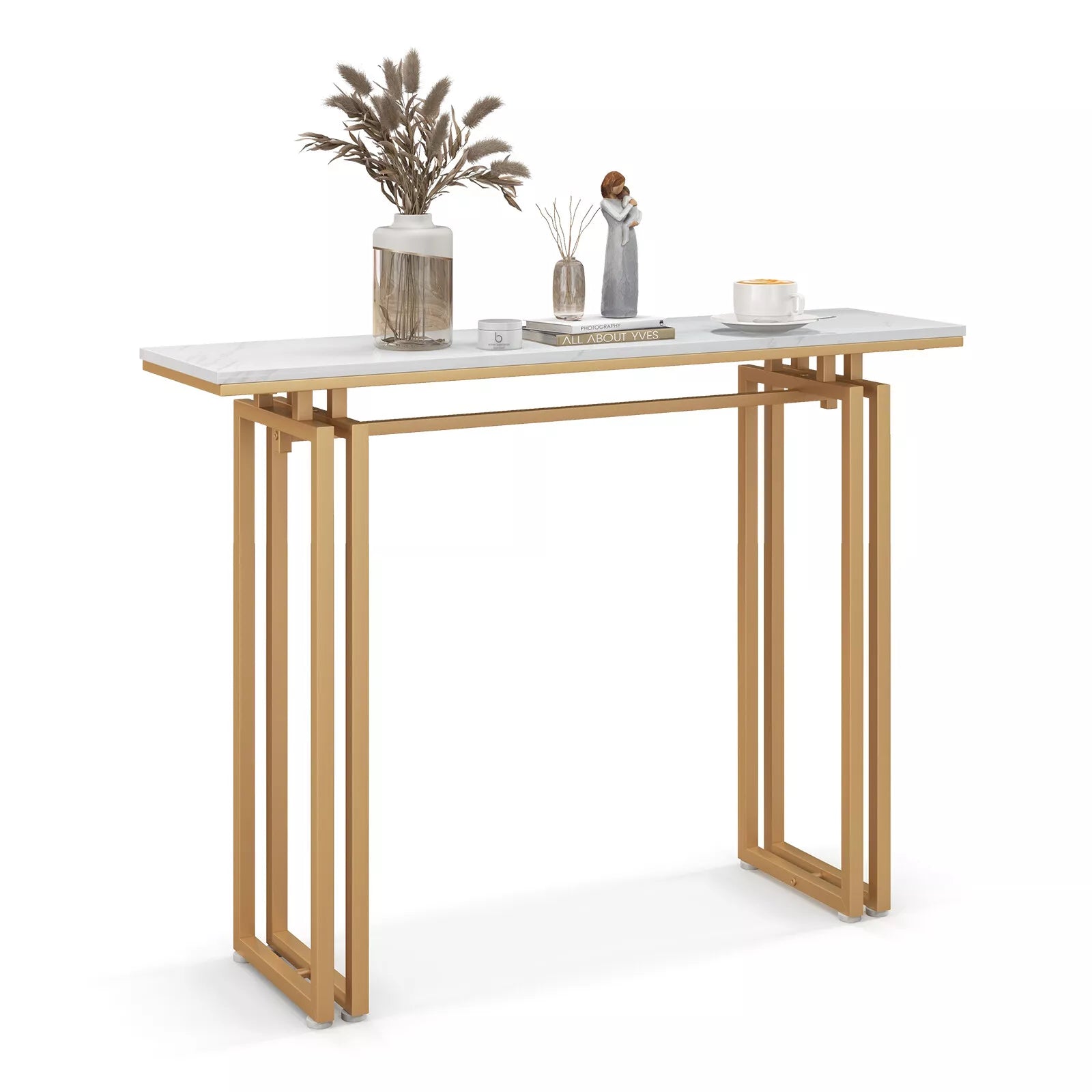 Buy 110 cm Console Table Faux Marble Sofa Table Modern Entryway Table ...