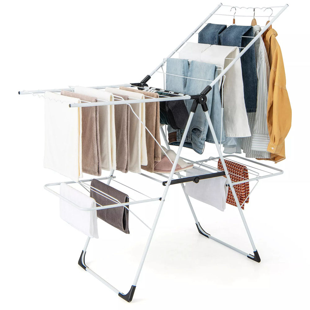 Buy 2-Tier Folding Clothes Drying Rack Metal Laundry Rack with ...