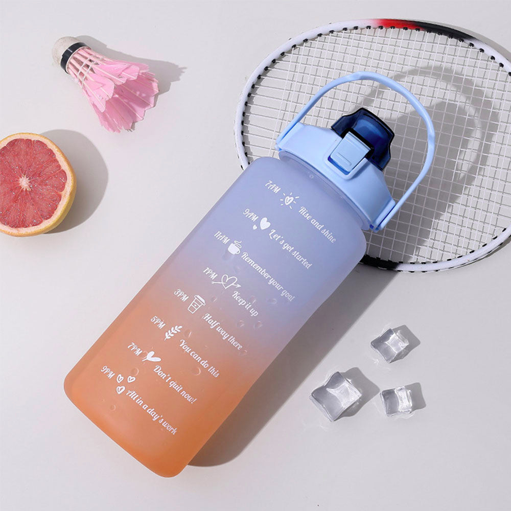 Buy 2L Motivational Sports Water Bottle Time Marked Straw Cup Blue ...
