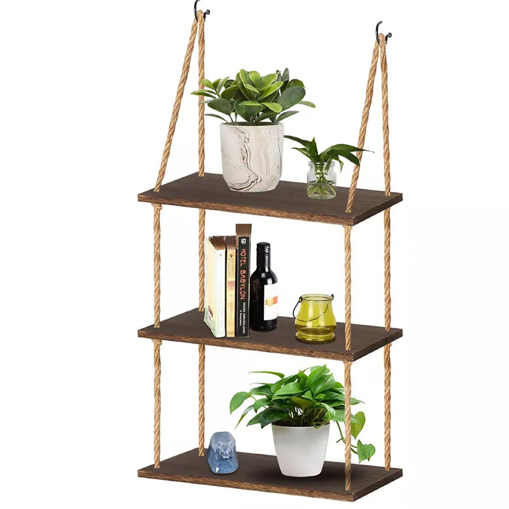 Buy 3 Layer Rustic Hanging Rope Shelf Wall Floating Shelves fr Planter ...