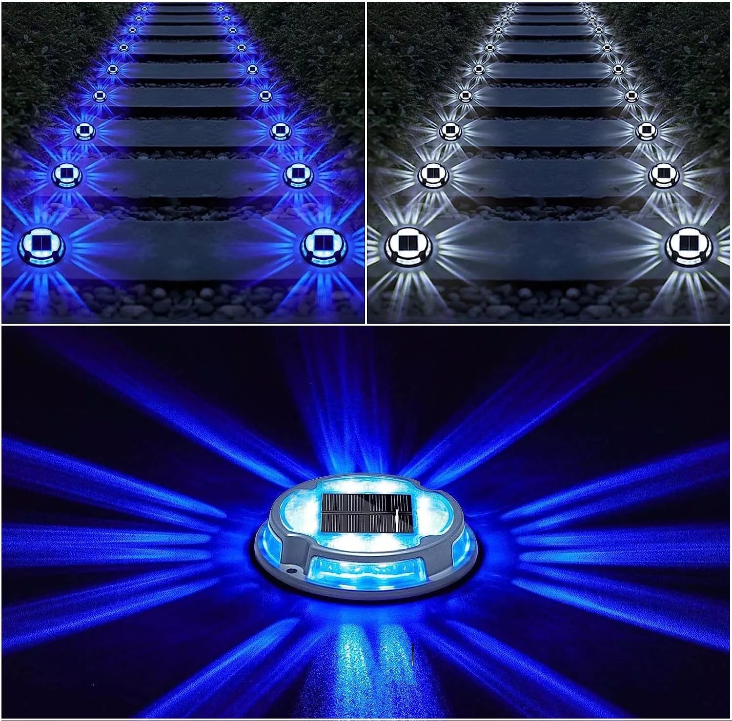 Buy 4-Pack Solar Driveway Step Deck Dock Marker Lights IP67 Blue&Cool ...