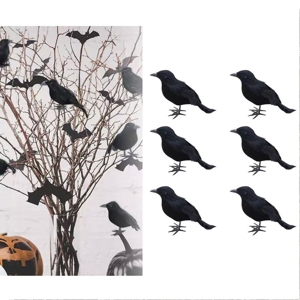 Buy 6X Halloween Crows Prop Black Realistic Raven Feathered Décor ...